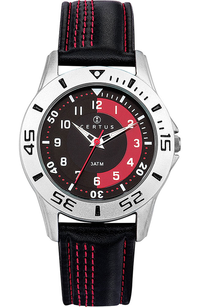 Kids Watch CERTUS Kids Black Leather Strap 647575 - E-oro.gr CERTUS WATCHES