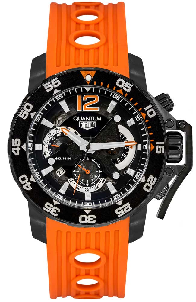 Men's Watch QUANTUM Barracuda Orange Rubber Chronograph BAR877.650 ...