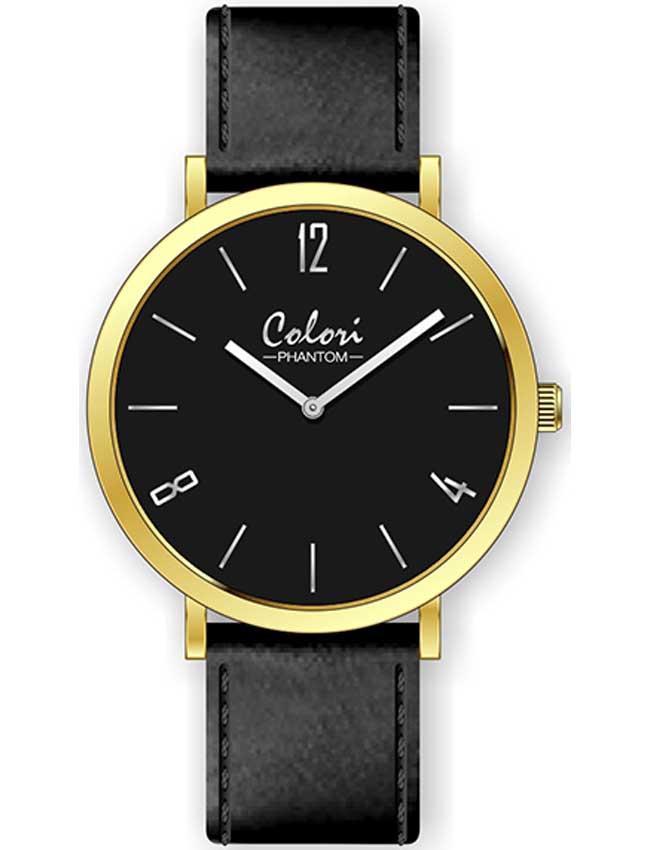 Men's Watch COLORI Phantom Gold Black Leather Strap COL440 - E-oro.gr ...
