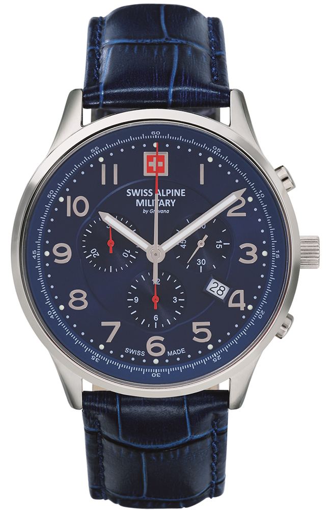 Men's Watch SWISS ALPINE MILITARY Skymaster Blue Leather Chronograph ...