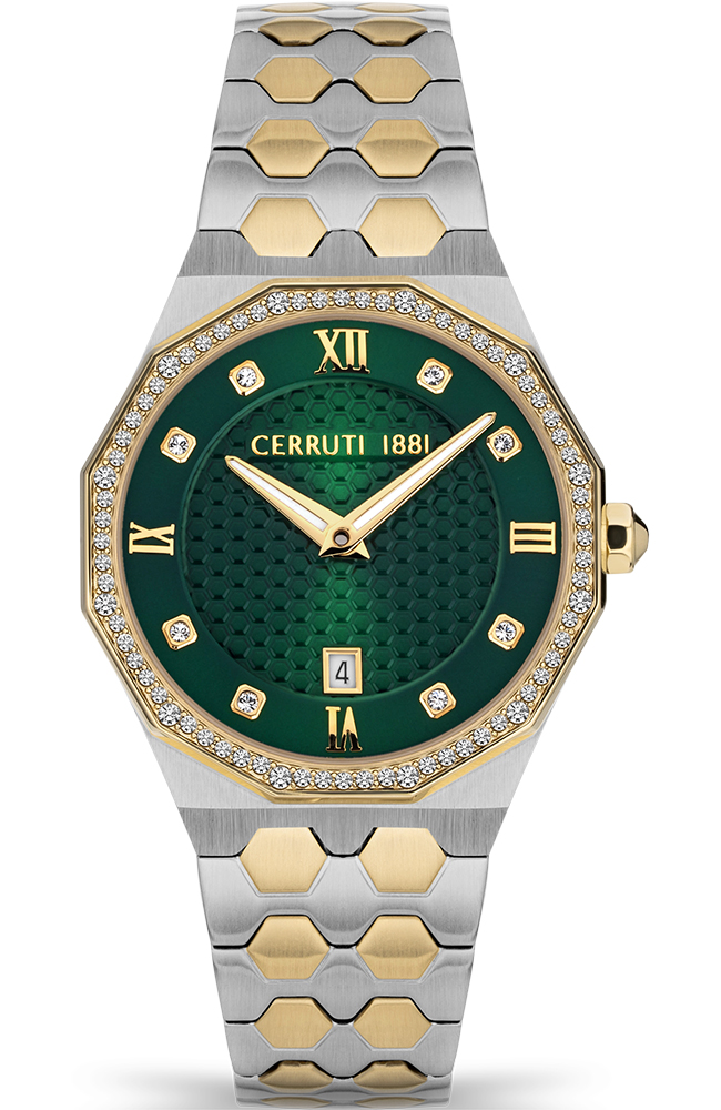 Ladies Watch CERRUTI Jesina Crystals Two Tone Stainless Steel Bracelet ...