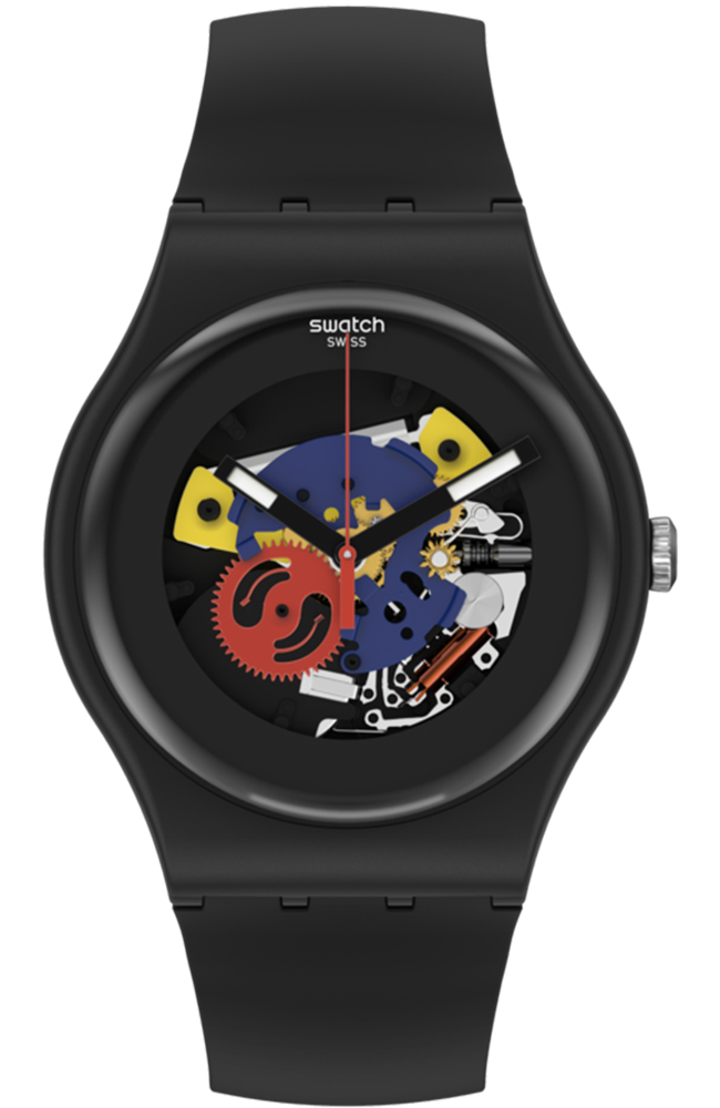 Unisex Watch SWATCH Black Lacquered Again Black Rubber Strap SO29B107 ...