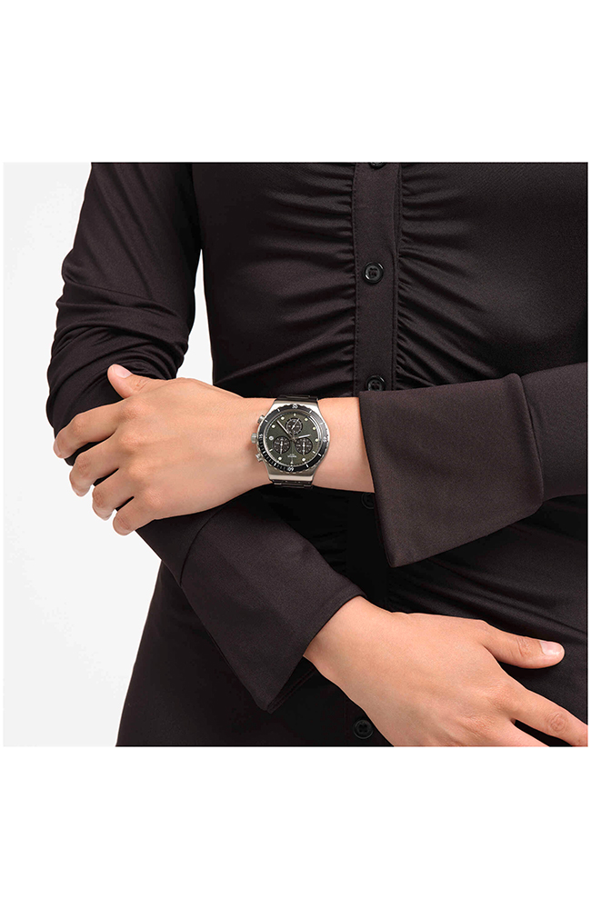 Unisex Watch SWATCH Back In Khaki Silver Stainless Steel Chronograph ...