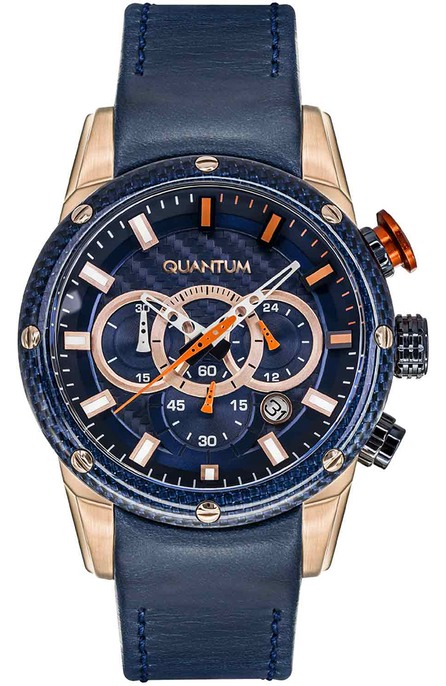 Men's Watch QUANTUM Powertech Blue Leather Chronograph PWG532.999 ...
