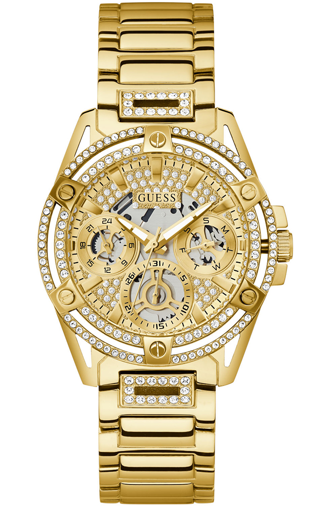 Ladies Watch GUESS Queen Crystals Gold Stainless Steel Multifunction ...