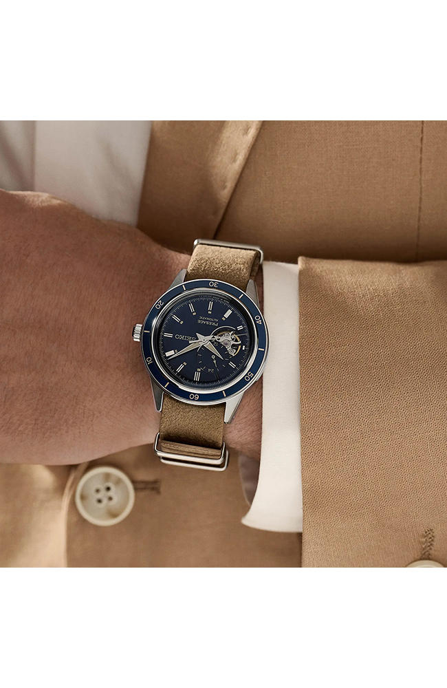 Men's Watch SEIKO Presage Style 60s Denim Automatic Brown Leather Strap ...