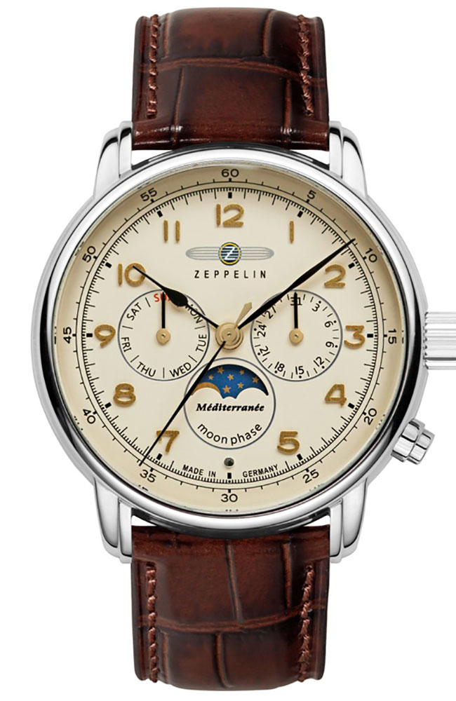 ZEPPELIN Mediterranee Multifunction Brown Leather Strap 9636-5 - E-oro ...