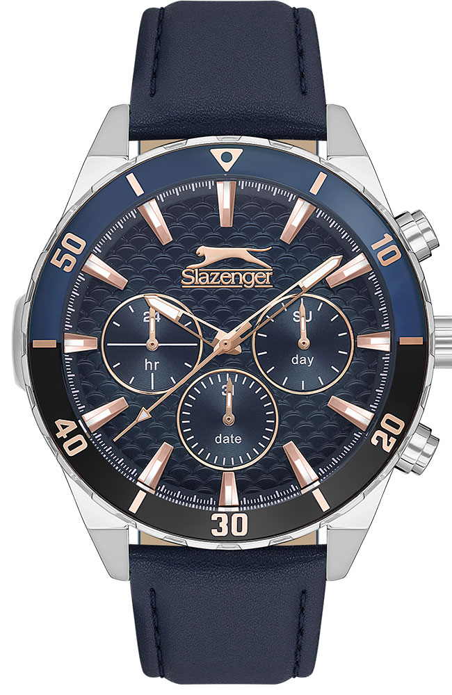 Men's Watch SLAZENGER Multifunction Blue Leather Strap SL.09.2237.2.02 ...