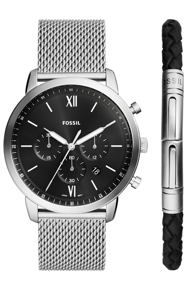 Men's Watch FOSSIL Neutra BoxSet Chronograph Silver Stainless Steel ...